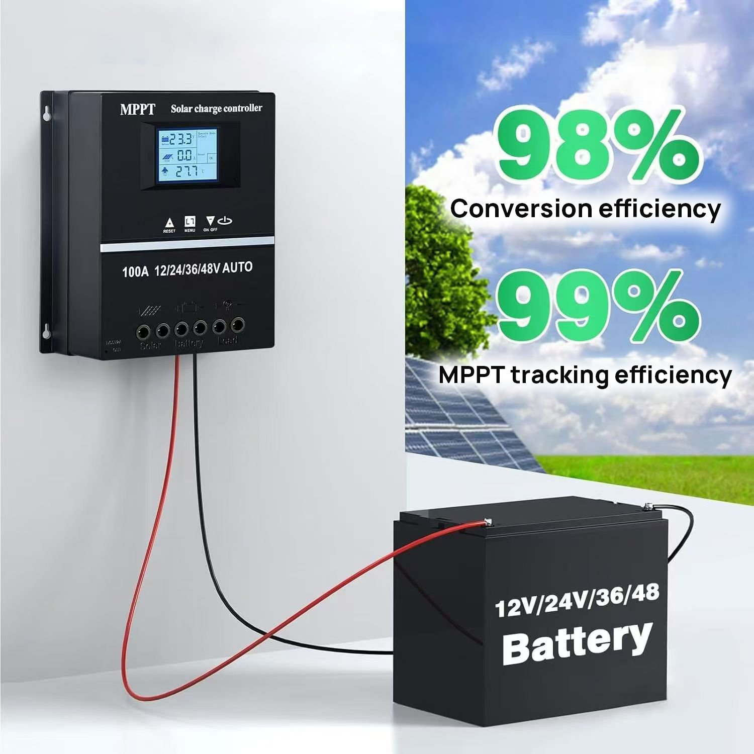 LAIRTPOW MPPT Solar Controller 30A/ 60A/80A/100A 12V 24V 36V 48V AUTO Battery Charger with LCD ...