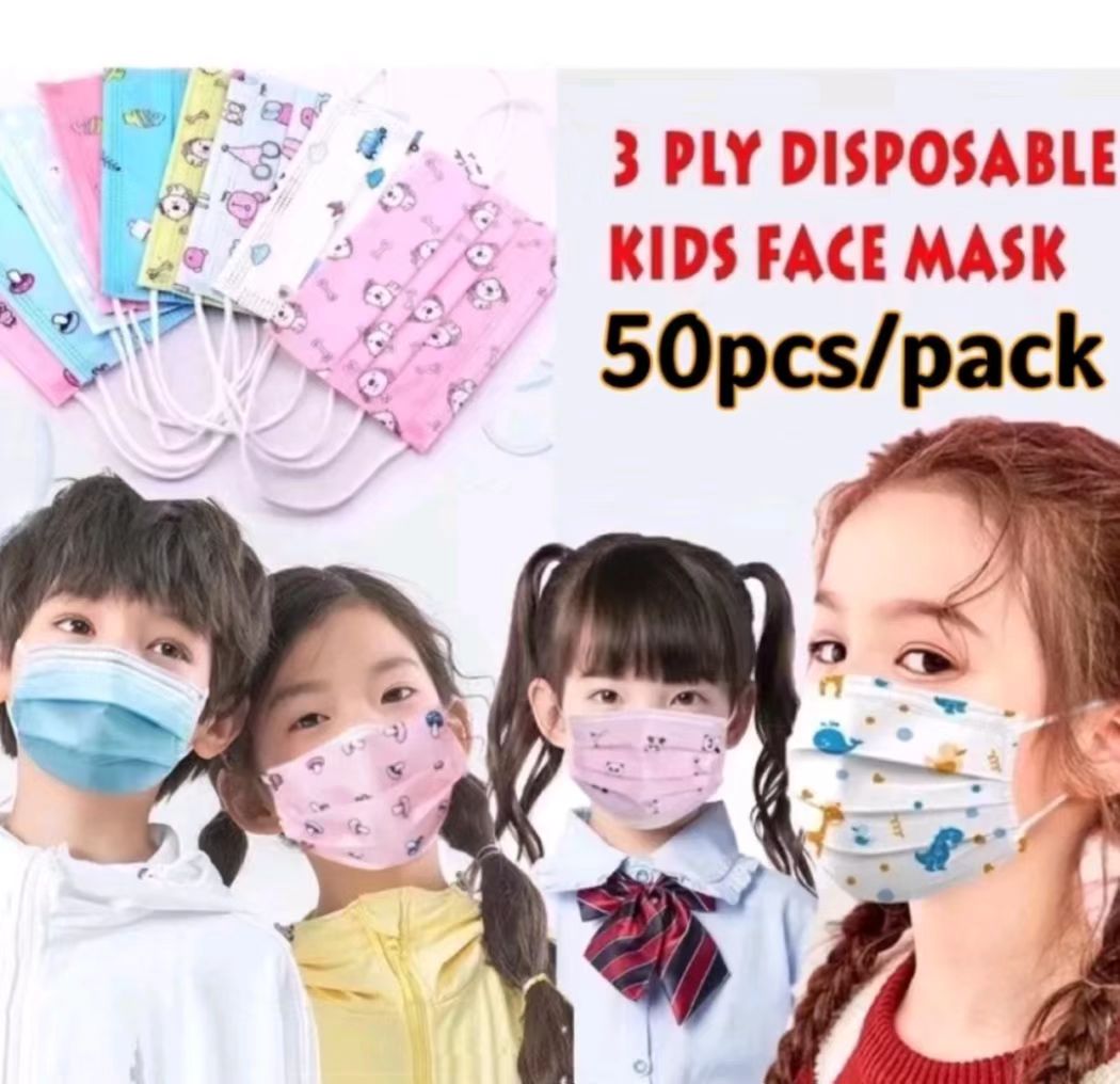 50Pcs Kids Color Mask Disposable Face Mask 3-Layer Colored Facemask for ...