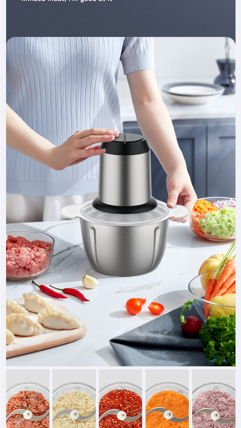 2L-5L Electric Meat Grinder Stainless Steel Chopper Blender Multifunctional Food Processor ...