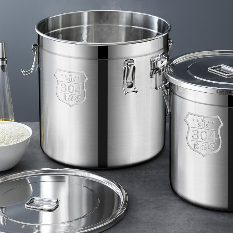 304 Thicken Stainless Steel Closed Rice Bucket With Lock Buckle Against ...