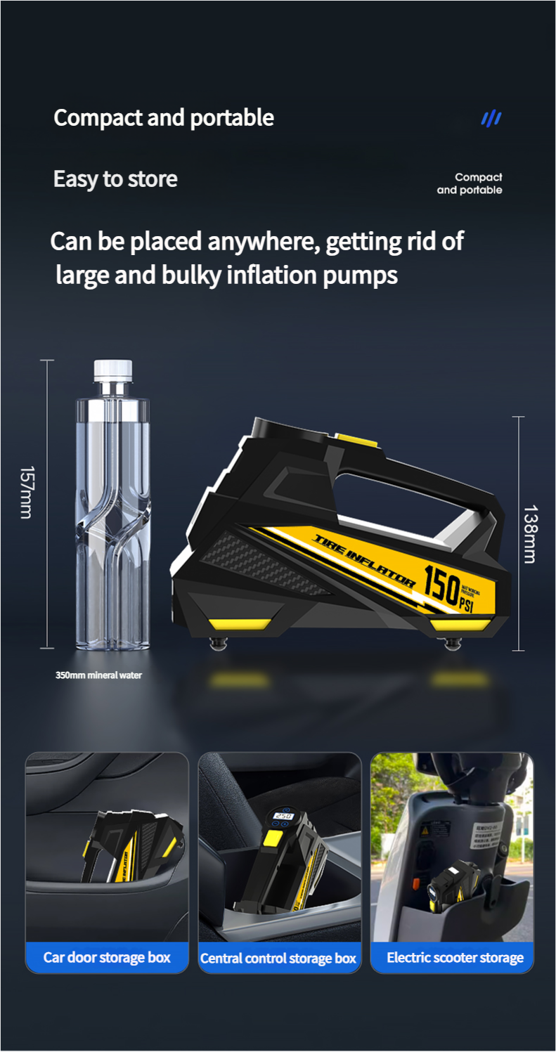 Portable Tire Inflator 150PSI Air Pump For Motorcycle Car Bicycle Air ...