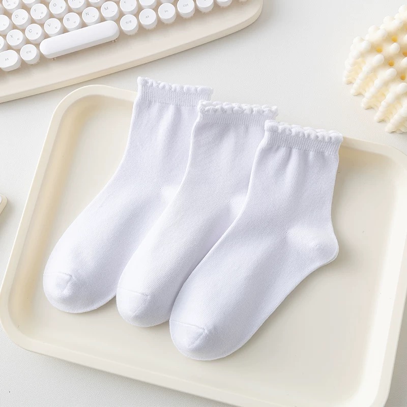 1-18Years Kids Sock School Sock Medium Tube Plain Color Girls 3Pairs ...