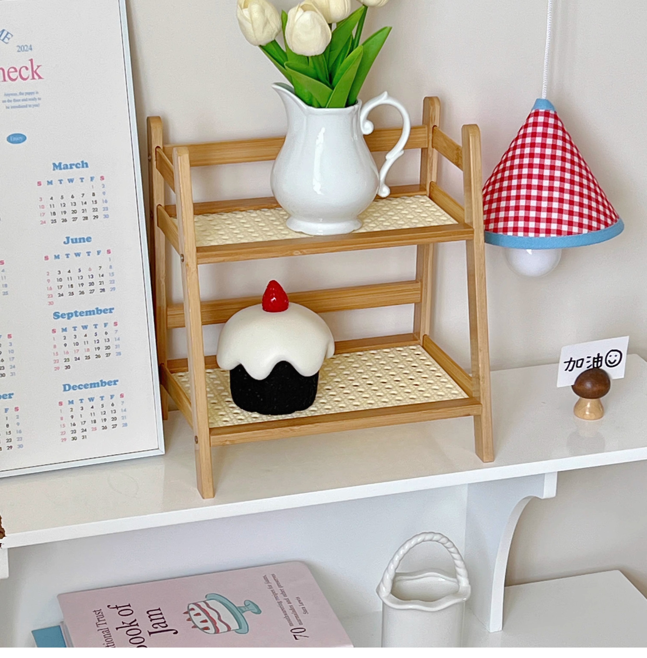 [On Hand]Table Storage Rack Wooden Double-Layer Table Shelf Bedroom ...