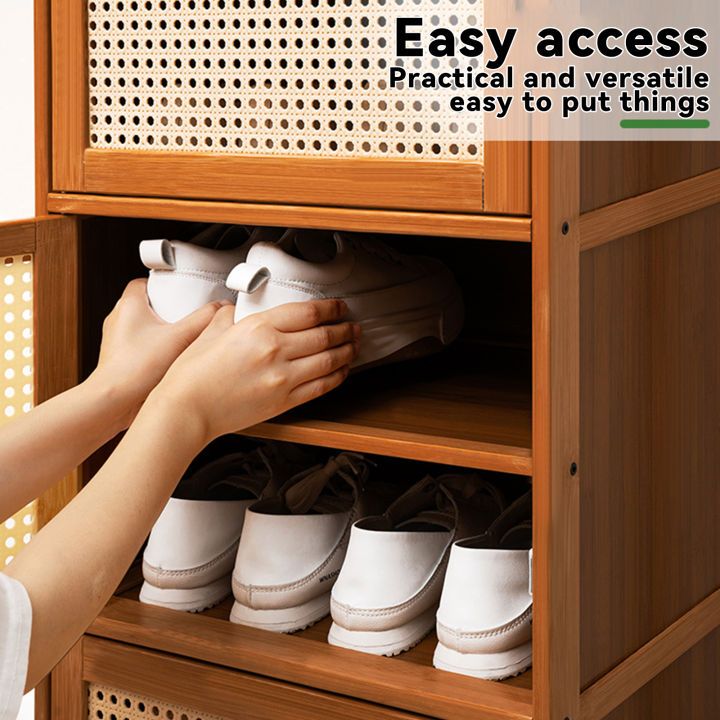 Bamboo Locker Bookshelf Cabinet Rattan Door Kitchen Living Room Storage ...