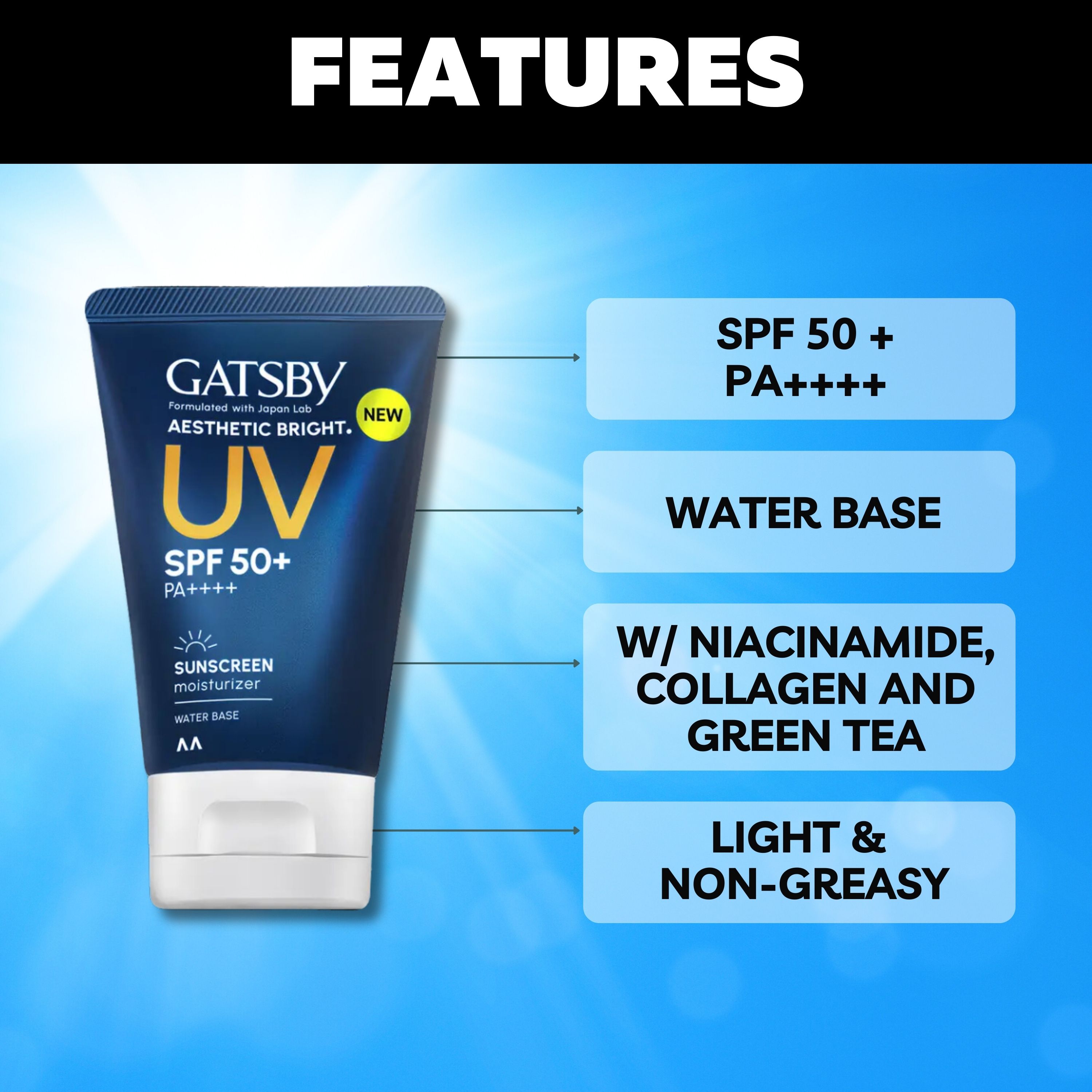 GATSBY AESTHETIC BRIGHT MOISTURIZER SUNSCREEN 40ml | Shopee Philippines