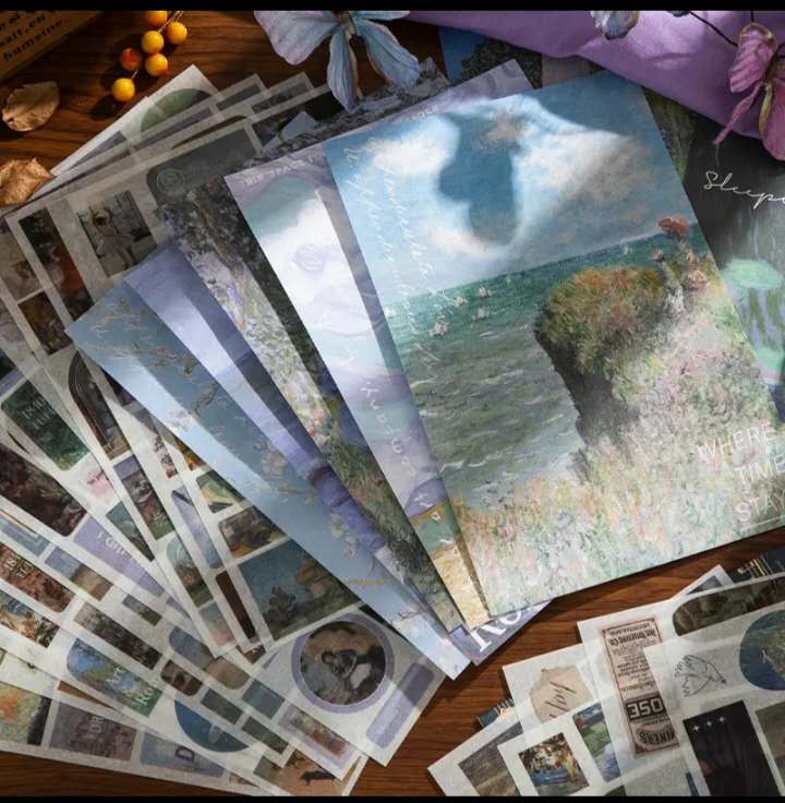 Style retro oil monet van gogh color stickers handbook decoration for ...