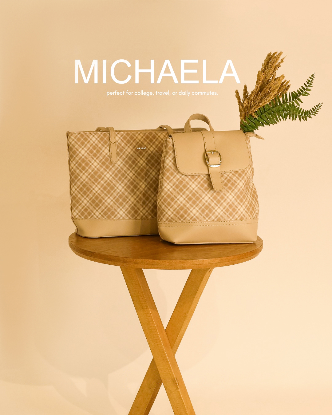 MICHAELA Two-Tone Checkered Backpack Preppy Chic Spacious for College ...