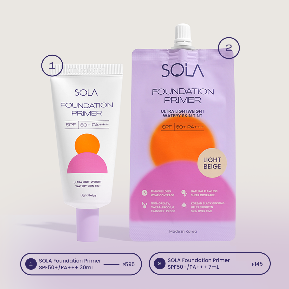 Sola Foundation Primer SPF50PA+++ 30ml Bundle of 2 (Tinted Sunscreen ...