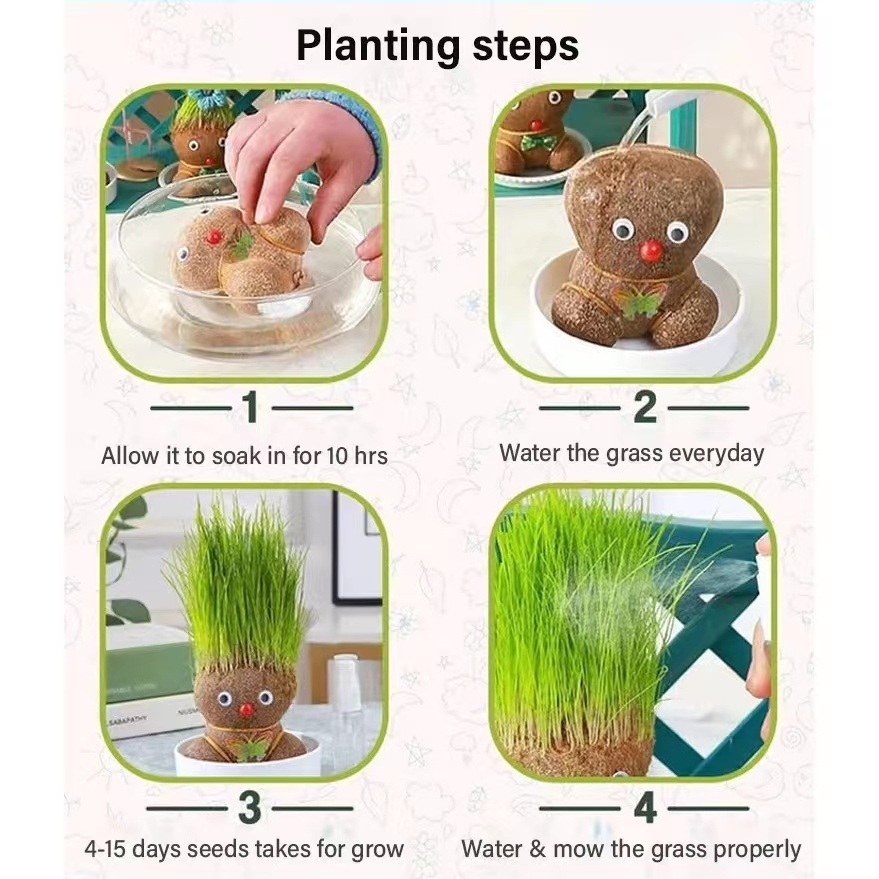 Buy 1 Take 1 Grass Head Room Decor Children Growing Grass Doll Toys ...