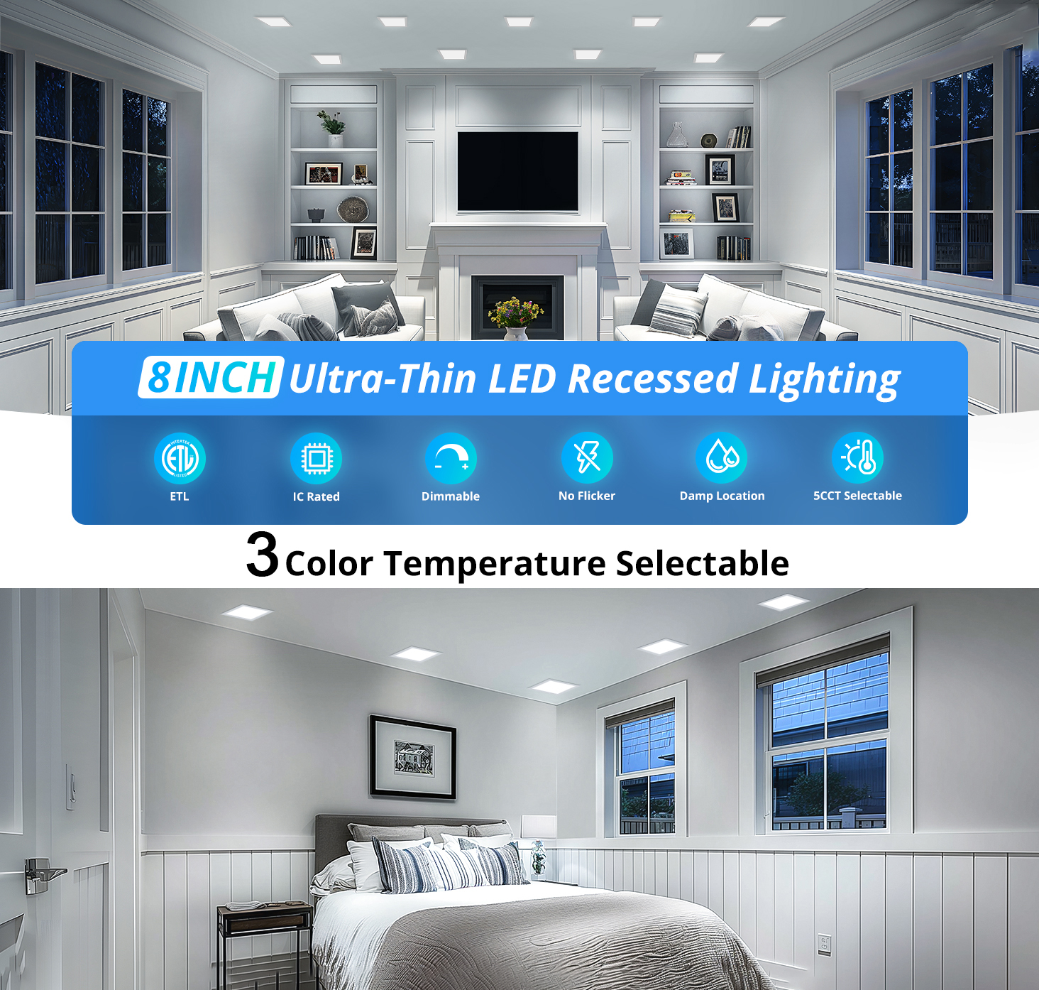 OOKAS Ultra Thin Pin Light Led Ceiling Light Tri Color Recessed ...