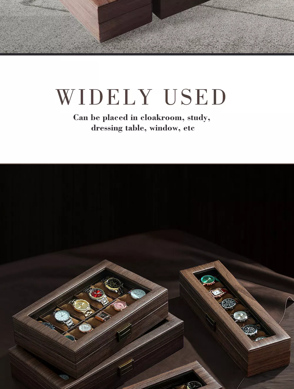 Wood Watch Storage Box 3 6 12 Slot Dust Proof Glass Cover Watch Box ...