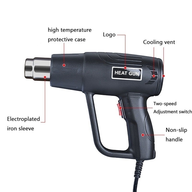 DuraHEAT - Heat Gun Heavy Duty 220V 2000W – Adjustable 100°C-600°C for ...