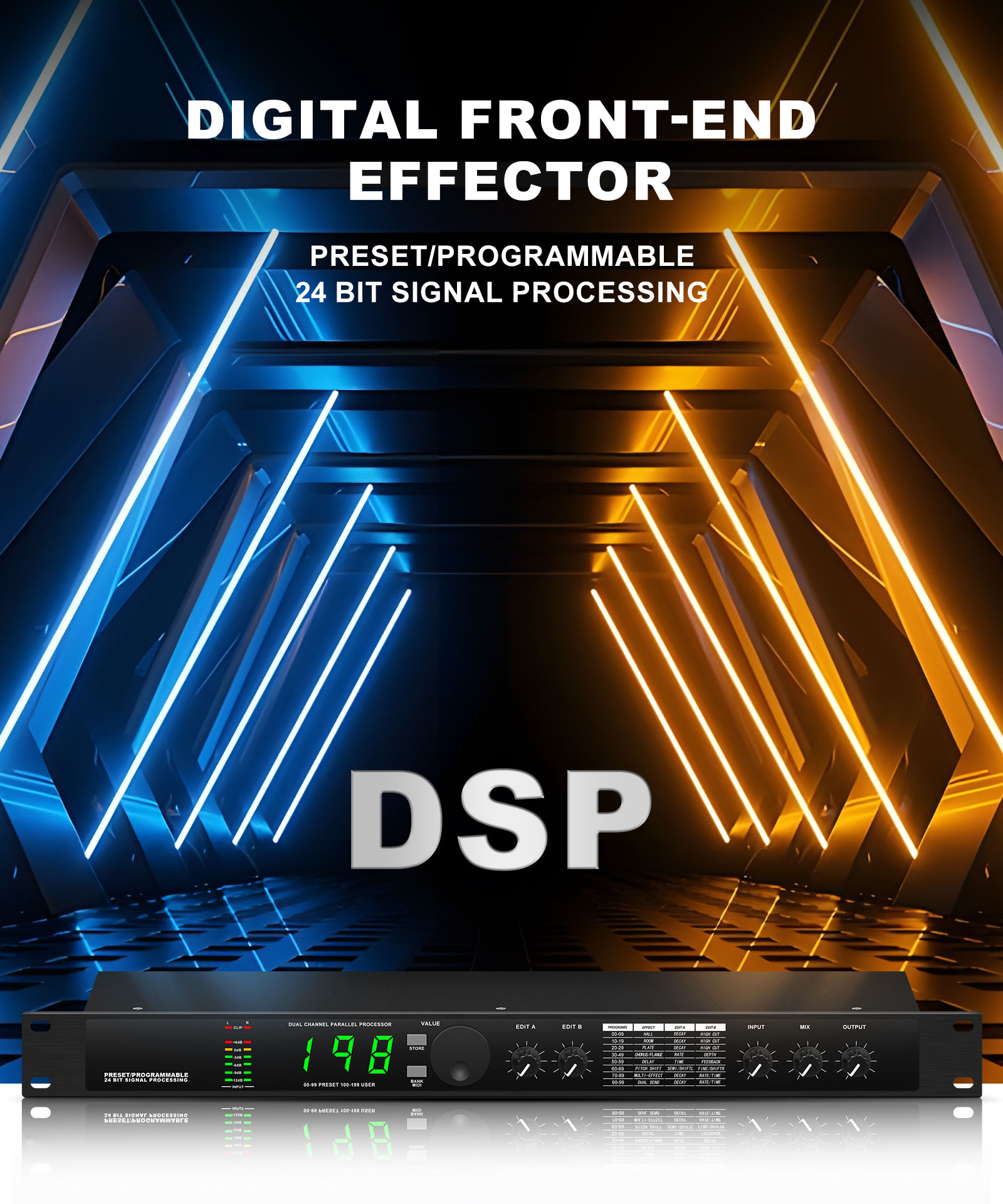 Professional audio sound processing Effect with a subwoofer output, 2 ...
