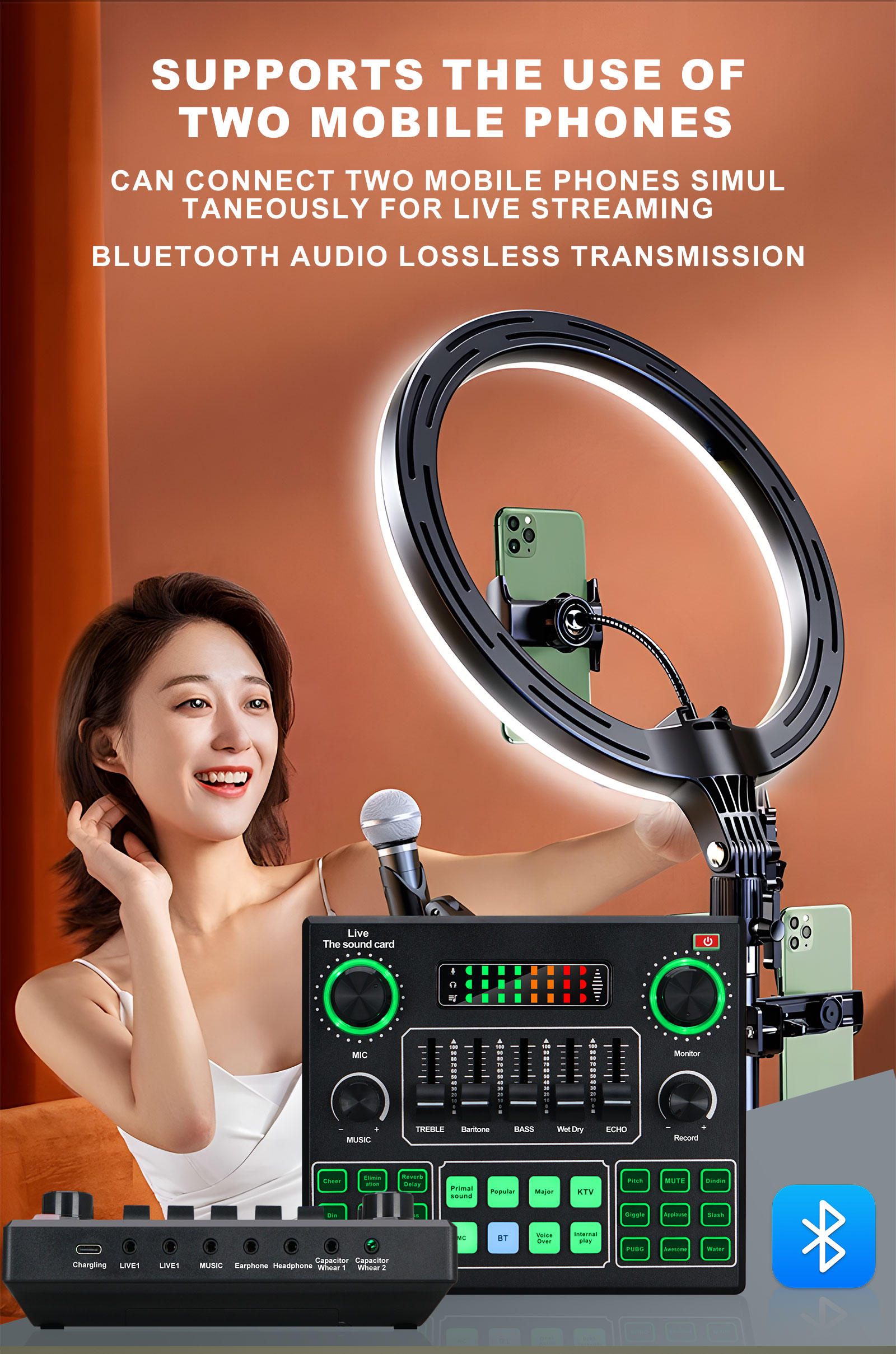 V9 Live Sound Card, 16 Sound Effects Voice Changer Smart Noise ...