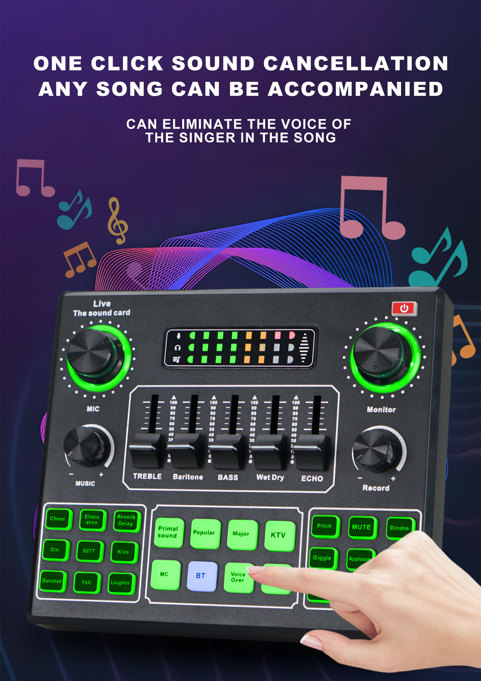 V9 Live Sound Card, 16 Sound Effects Voice Changer Smart Noise ...