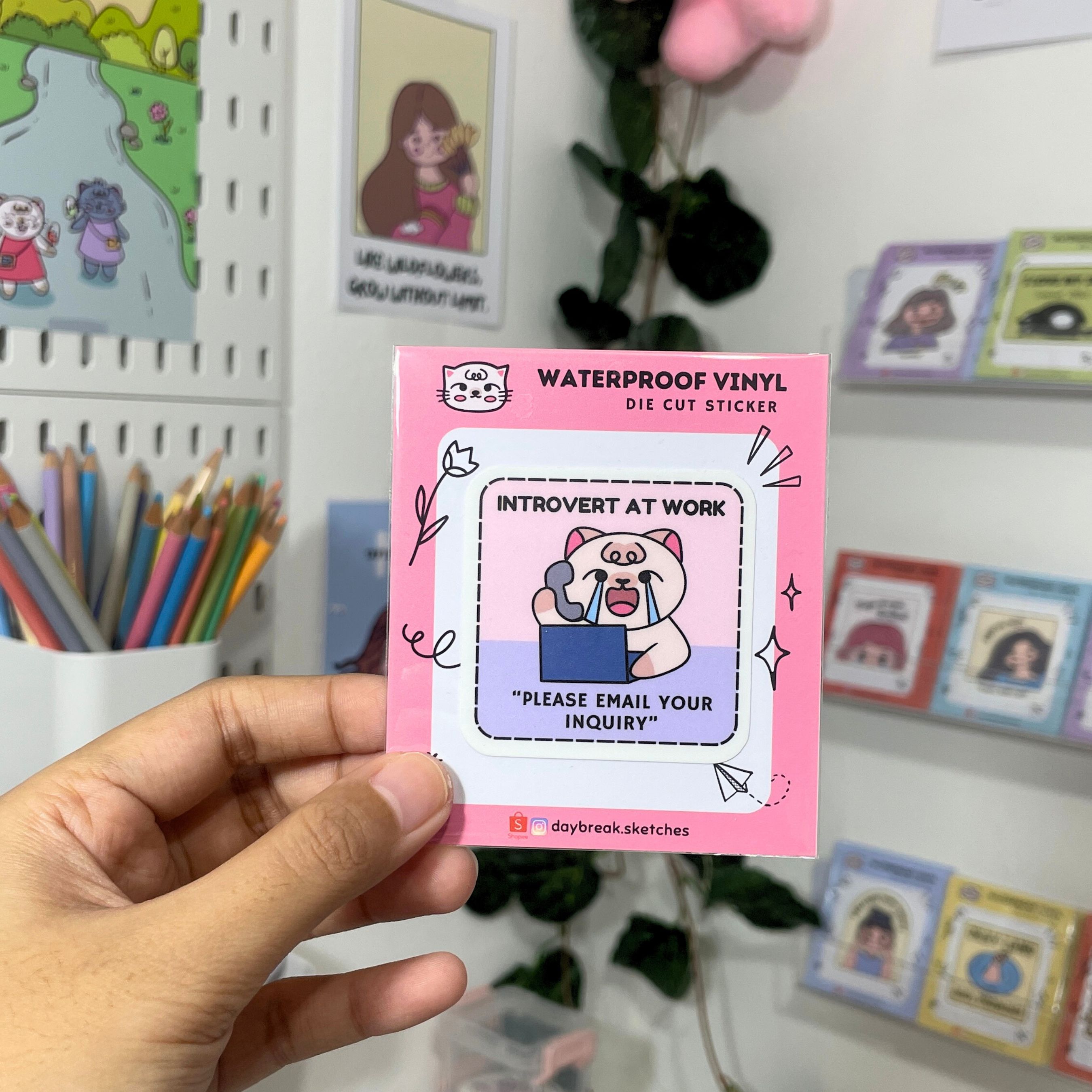 Introvert At Work - Please Email Your Inquiry - Waterproof Vinyl Cute ...