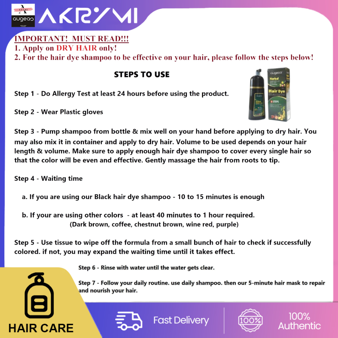 Akrymi Augeas Herbal Hair Dye Shampoo 500ml Hair Coloring FDA Approved ...