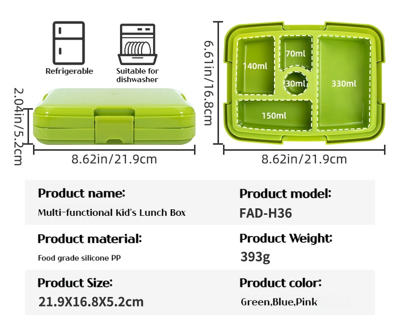 Lunch Box for Kids,Leak-Proof 5-Compartment Kids Ideal Portion Sizes ...
