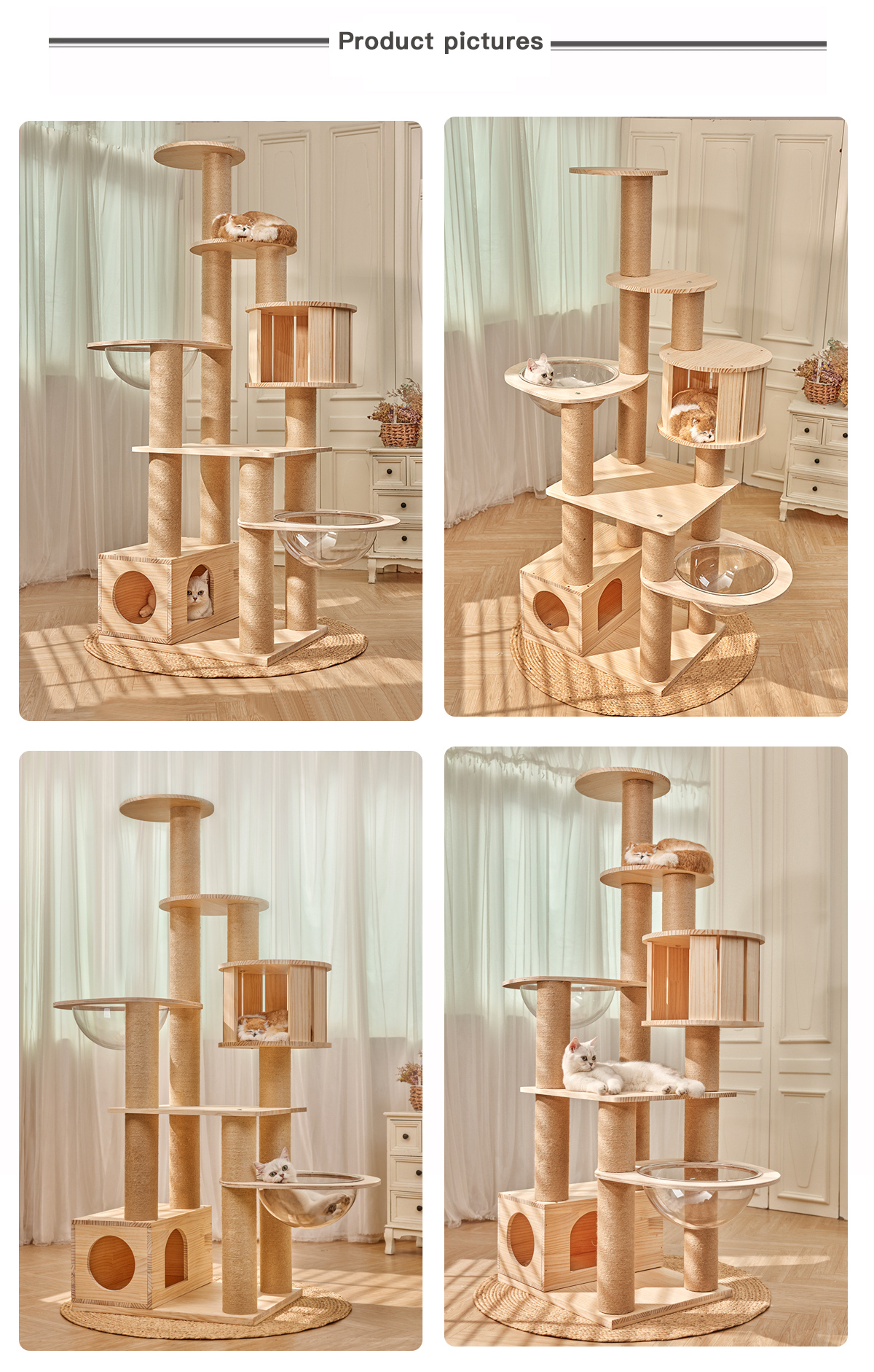 Osti Luxury Dual Space Capsule Pine Wood Cat Tree for Multiple Cats All ...