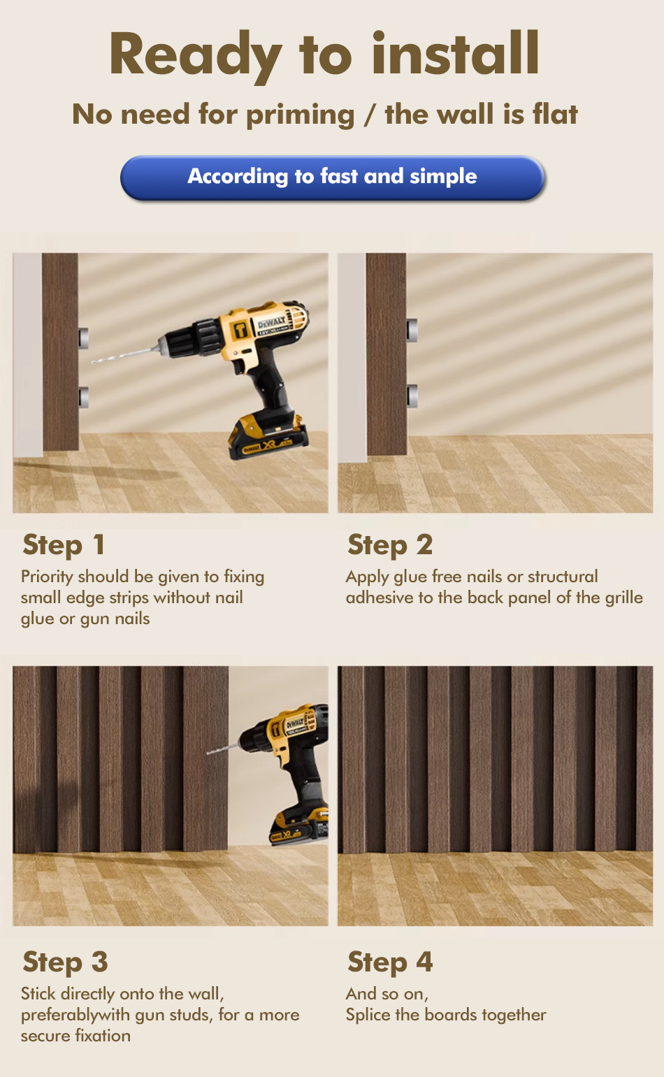 15pc Fluted Wall Panel Stickers Waterproof Grille Design Ecological ...