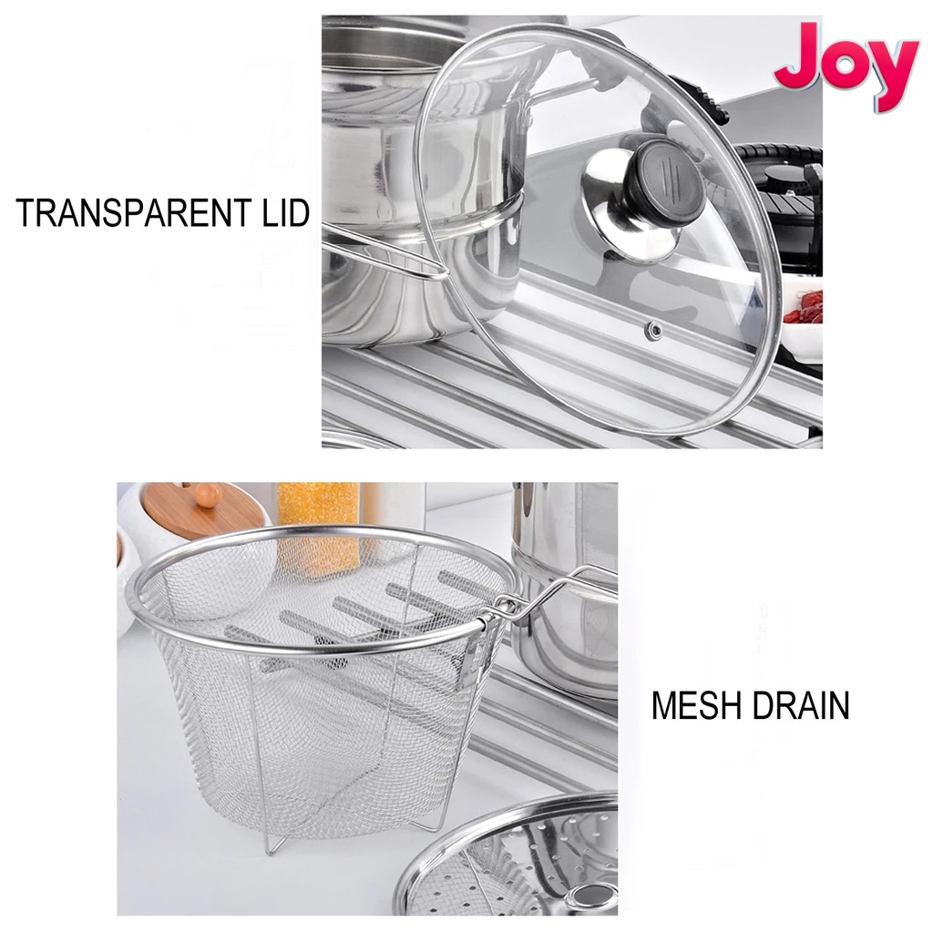 JOY 3 in 1 Multifunctional Stainless Steel Steamer Frying Pan Cooking ...