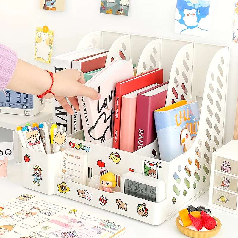 Four layer File Data Storage Rack with Pen Holder plastic file rack ...