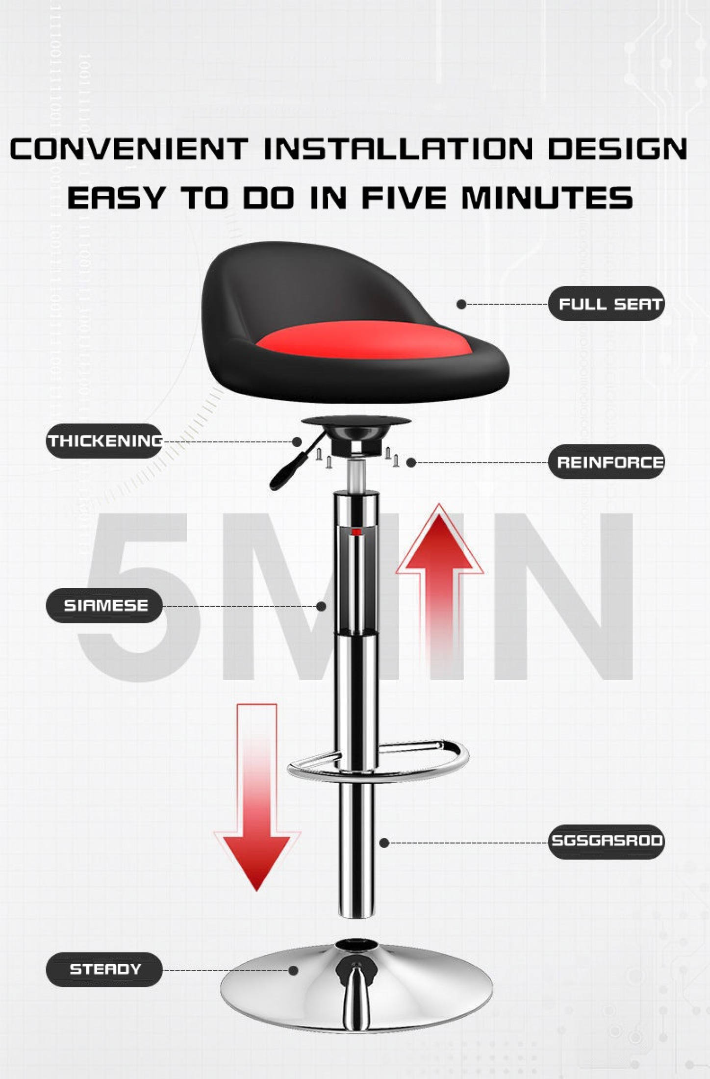 2 Pcs Bar Stool Chair Modern Lifestyle Person Air Lift Adjustable High ...