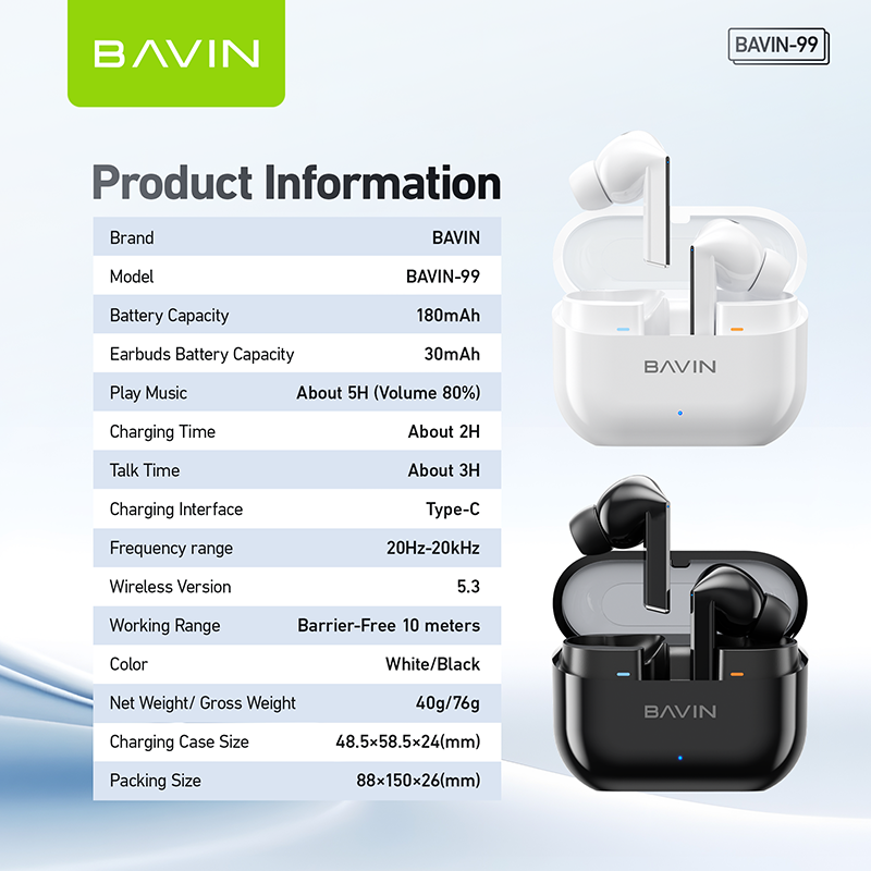 BAVIN BA99 TWS Bluetooth Wireless Earbuds Hi-Res Audio & Ultra-Clear ...