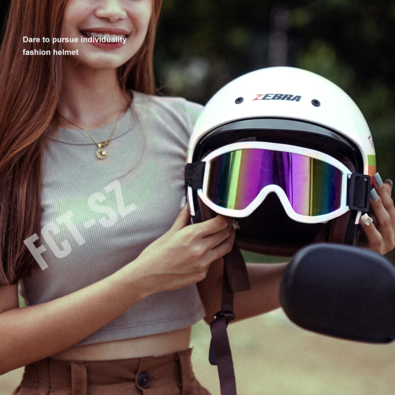 𝗕𝗣𝗦 ZEBRA 603 Classic Half Face Helmet With ICC Retro Helmet For ...