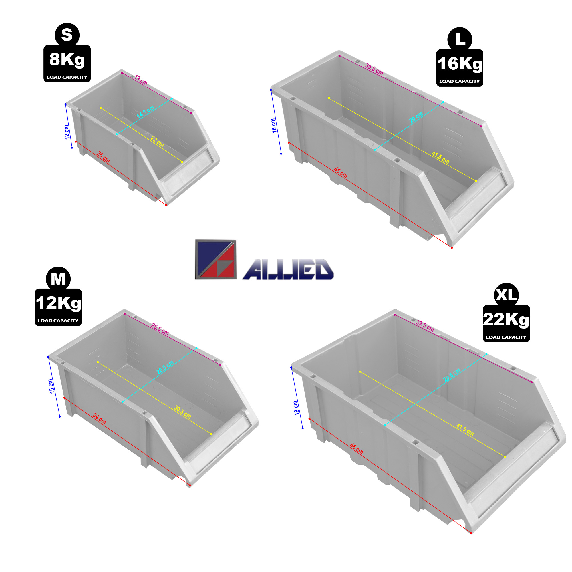 Allied Stackable Heavy Duty Plastic Storage Organizer Bin Box Basket ...
