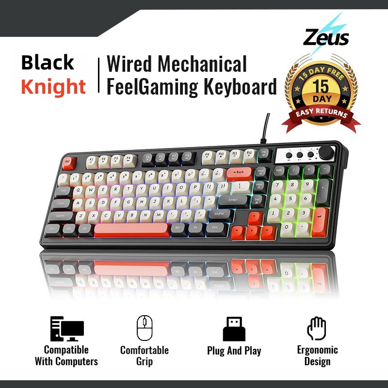 Zeus K Series Gaming Keyboard Wired Creamy Keyboard With Rainbow RGB ...
