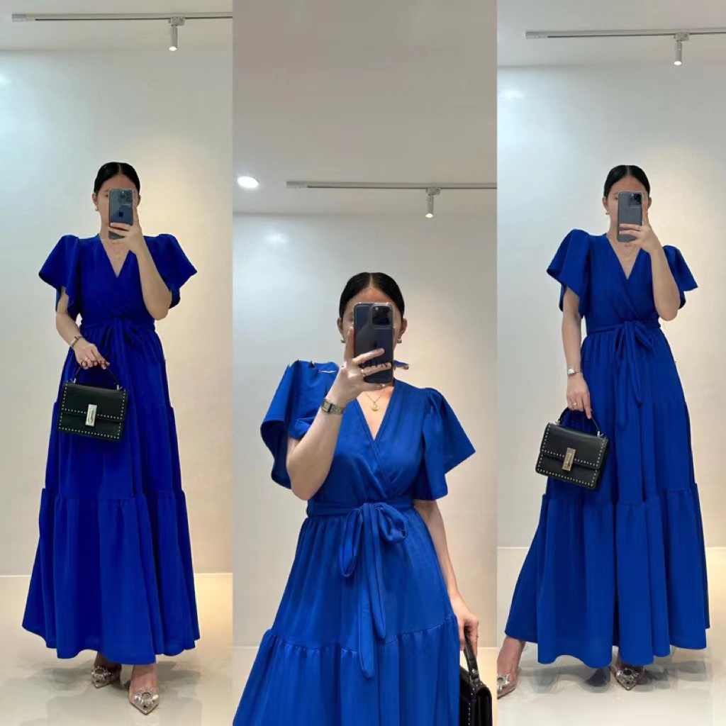 Ladies dresses cloth wrap style garterize waistline crepe material ...