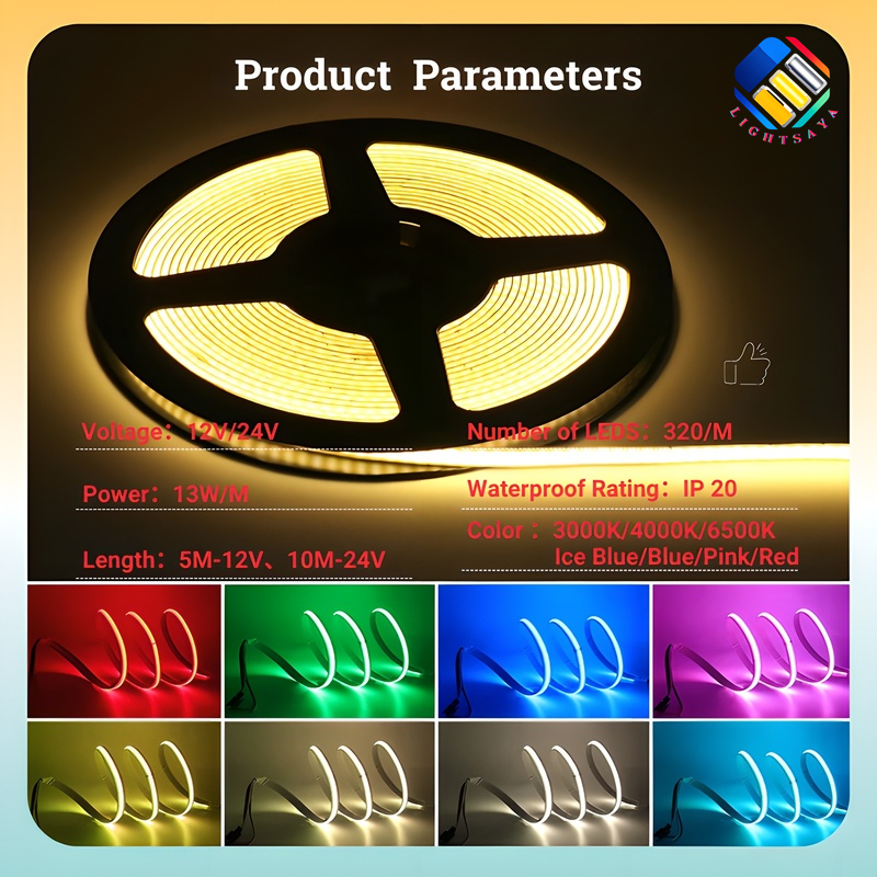 DC12V/24V COB LED Strip Light 320 LEDs/m 5M/10M Flexible Light Strip ...