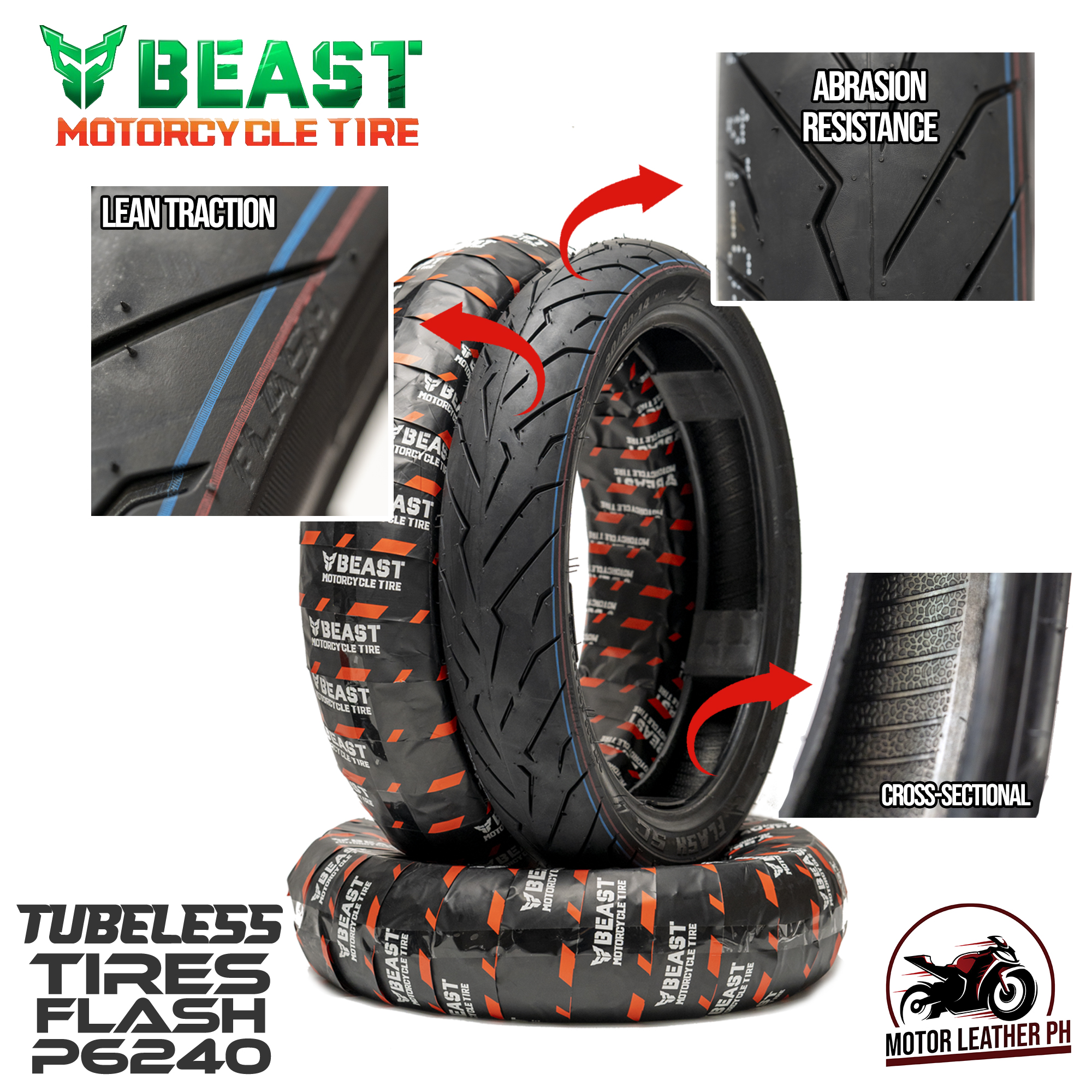 Beast Tire Flash P6240 Tubeless Motorcycle Tires Durable and Safe Dual ...