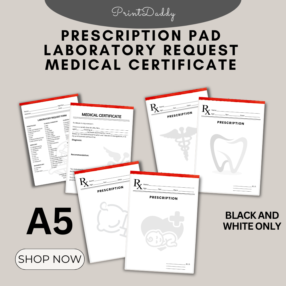 Prescription Pad | Laboratory Request Pad | Medical Certificate | A5 ...