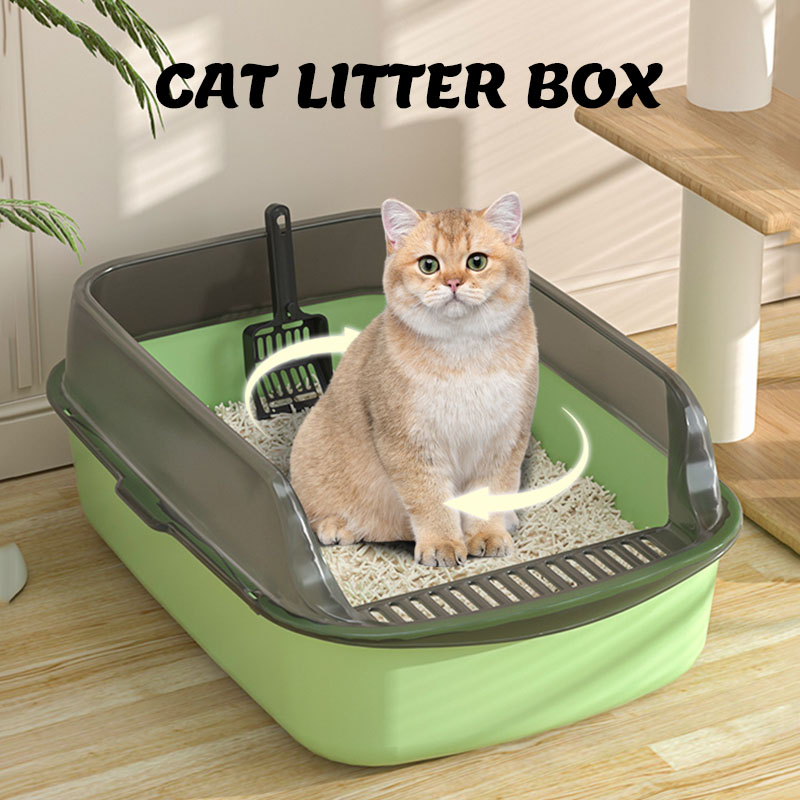 Cat Litter Box Large With Scoop Semi Enclosed Cat Poop Tray Toilet ...