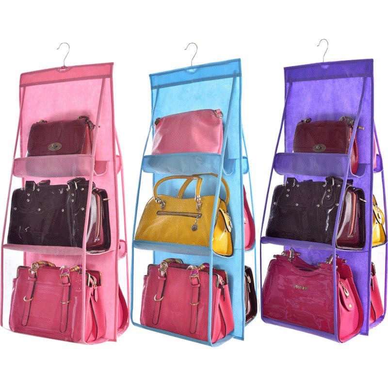 6 Pocket Hanging Tidy Handbag Organizer Shelf Bag Storage Holder ...