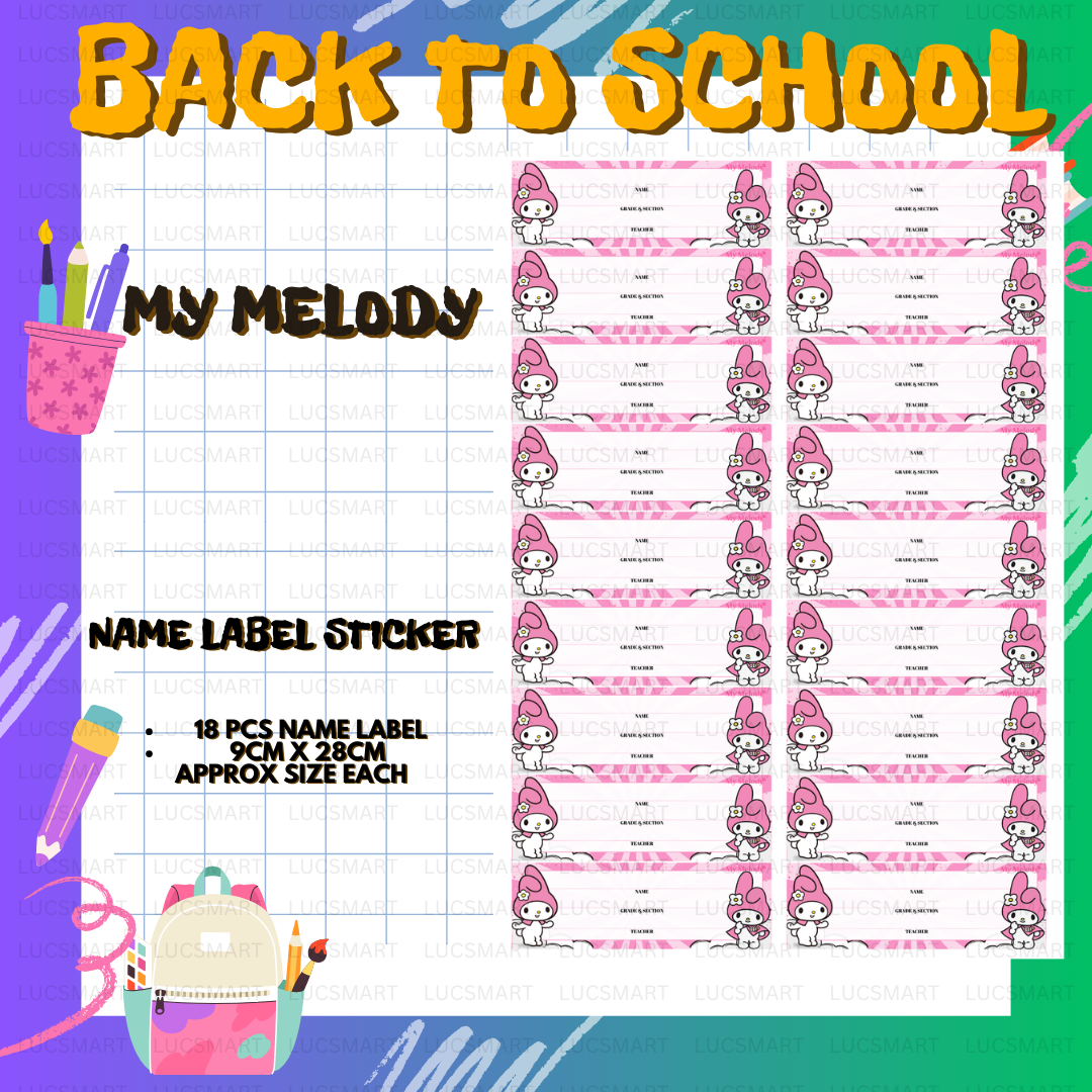 LUCSMART Fast shipping - NEW DESIGN MY MELODY THEMED Subject and Name ...