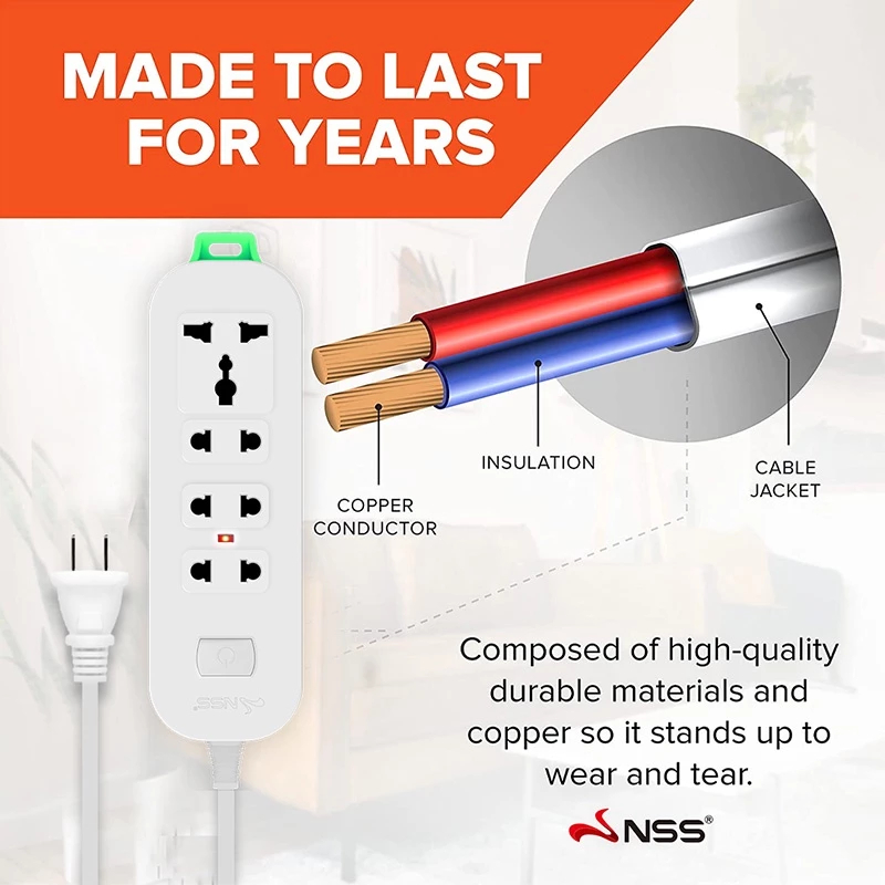 NSS Color Extension Cord 4 Gangs with 1 Switch 250V 2500W 3 Meters/5 ...