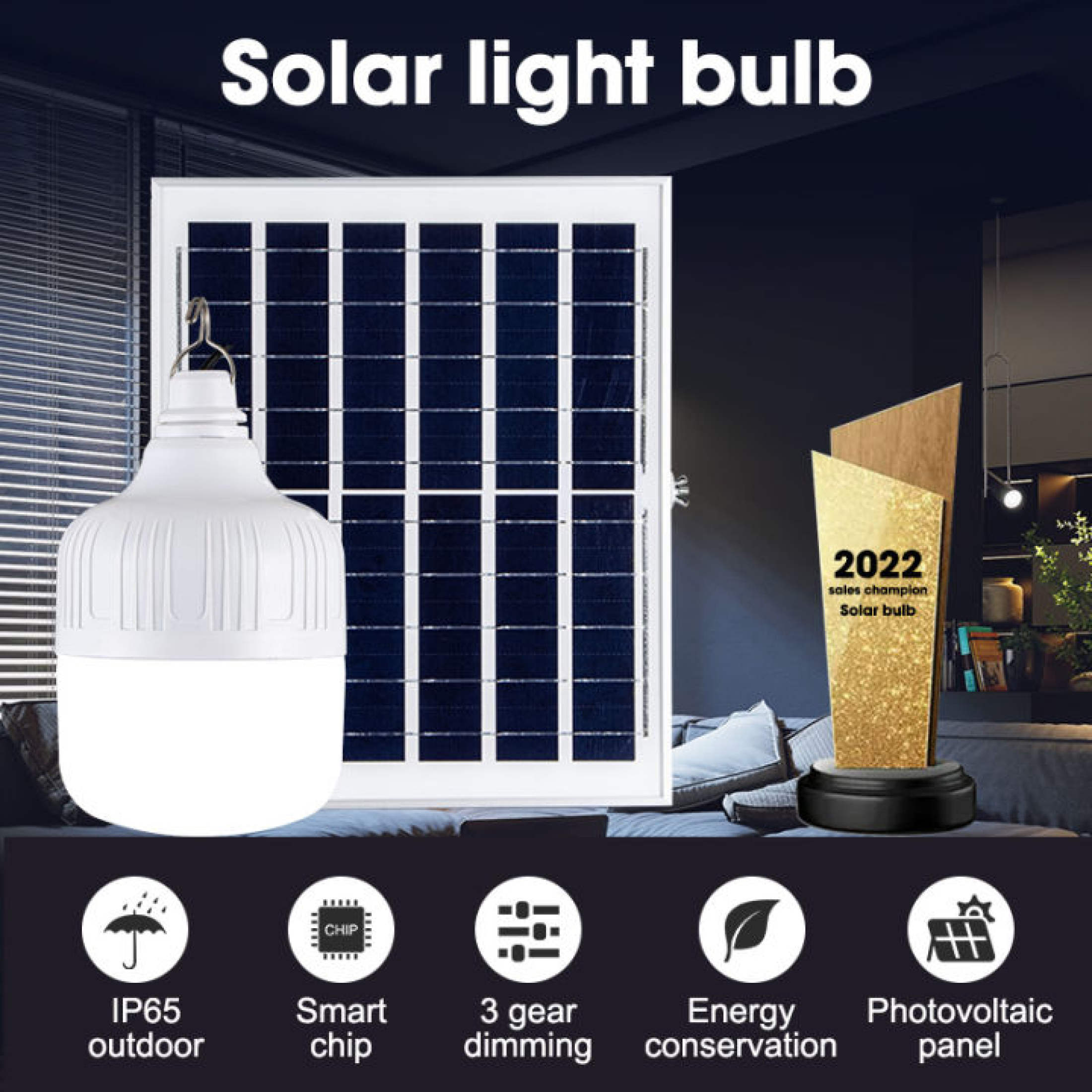 Solar Light Bulb light 2000W tri color bulb Solar light outdoor ...
