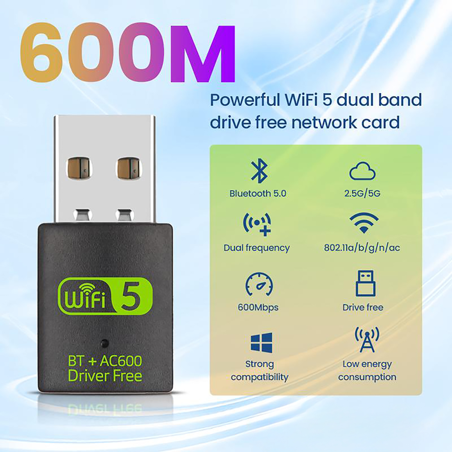 2in1 Wi-Fi + Bluetooth Dongle USB Adapter Wireless Network 2.4G/5G Dual ...
