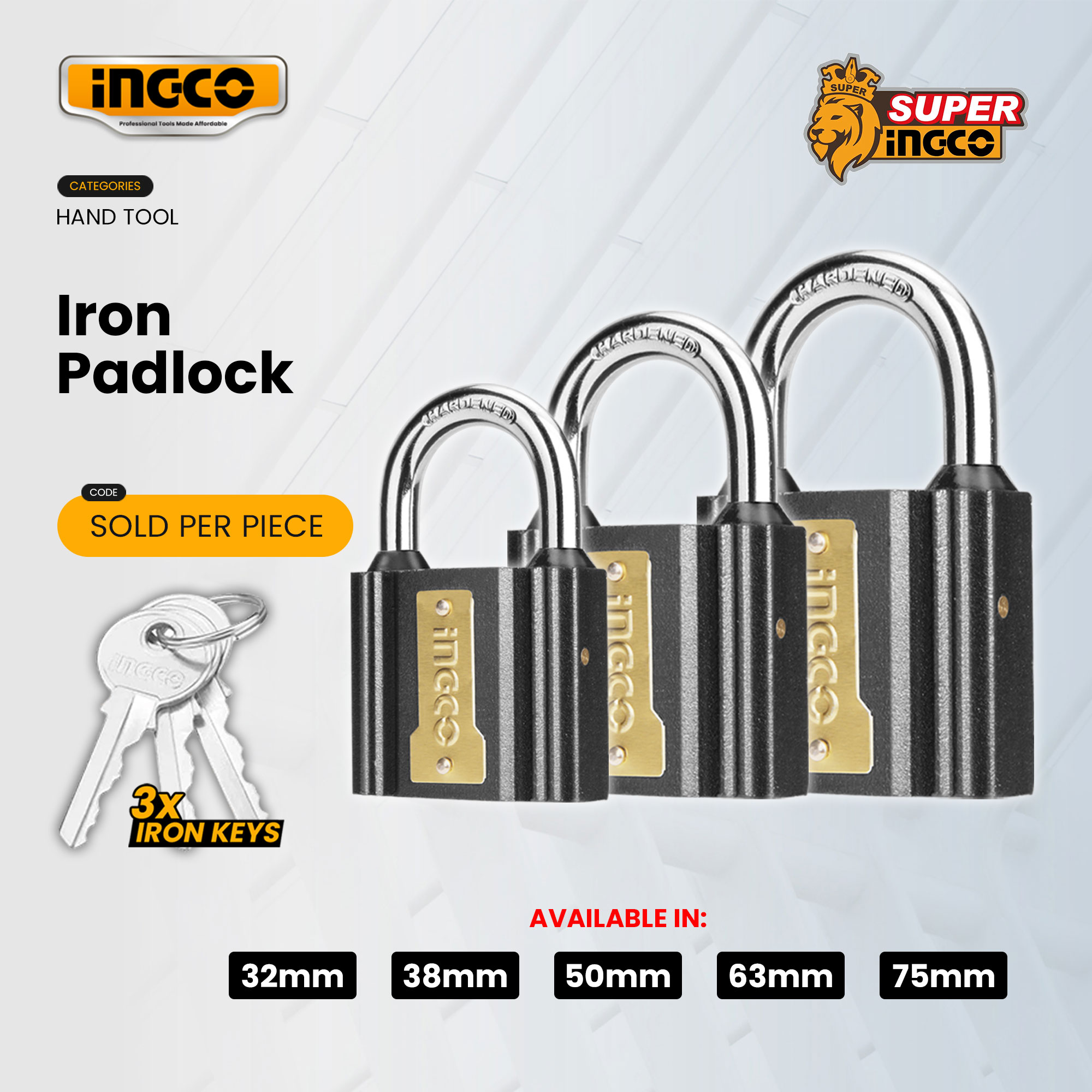 Ingco 32mm-50mm Short Shackle Iron Padlock w/ Brass Cylinder Anti-Theft ...