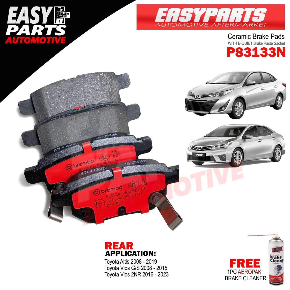 Brembo Brake Pads P83133N Toy. Vios, Altis Rear | Shopee Philippines