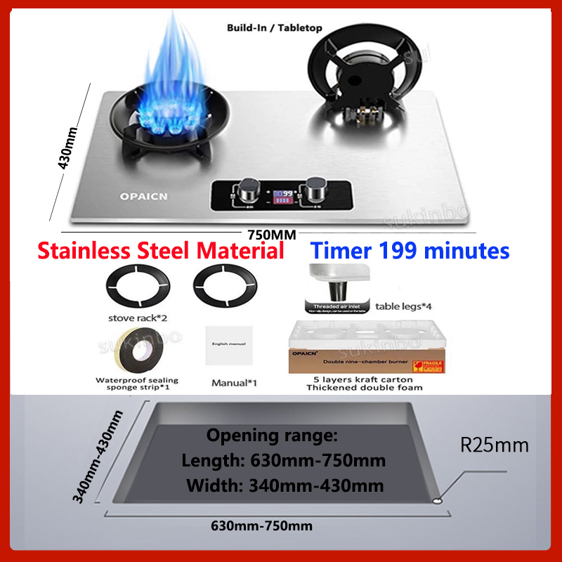 9KW Gas Stove Two Burner Gas Stove Double Standard Double Standard ...