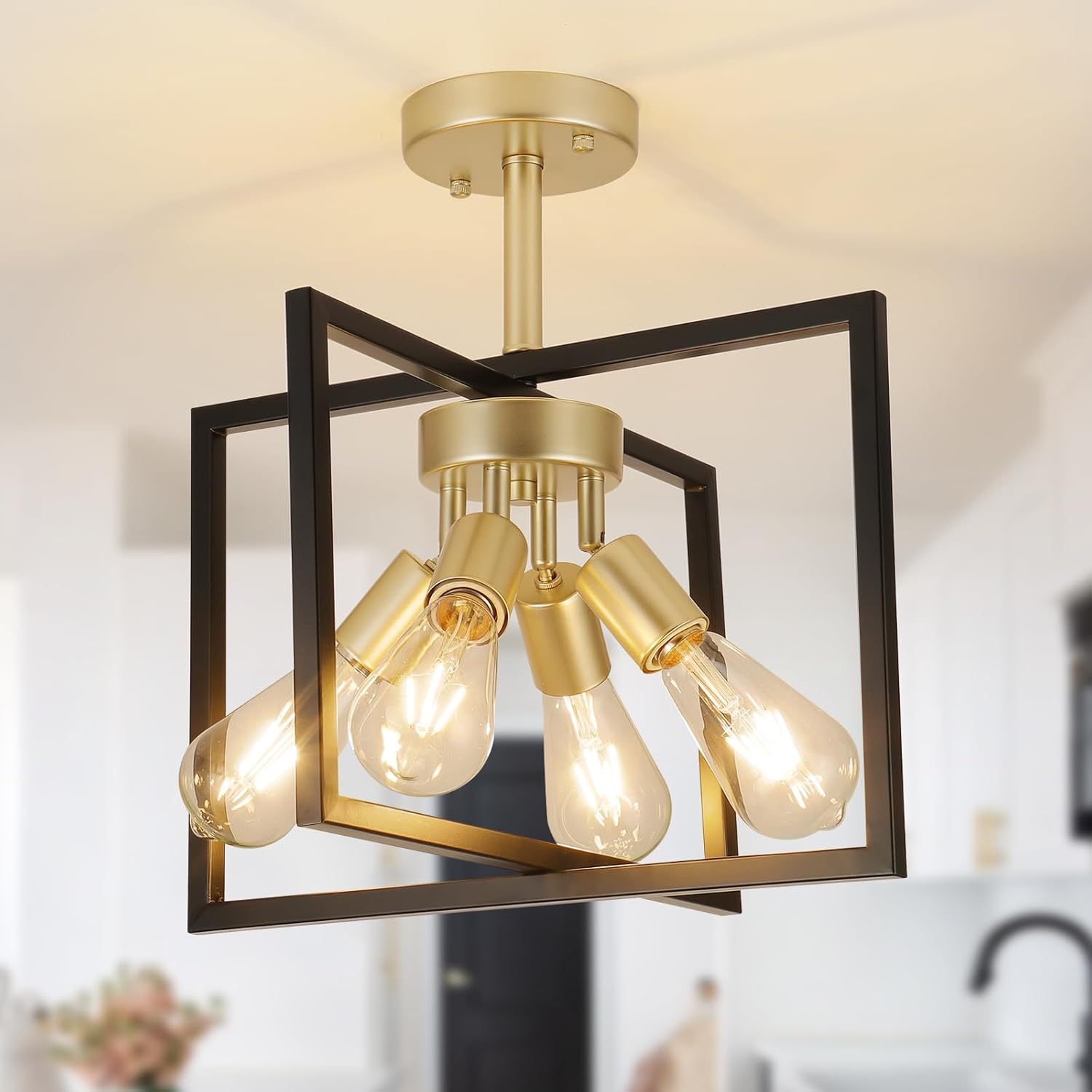 Ceiling Light Industrial Ceiling Lamp 4-Light Retro Rectangle for ...