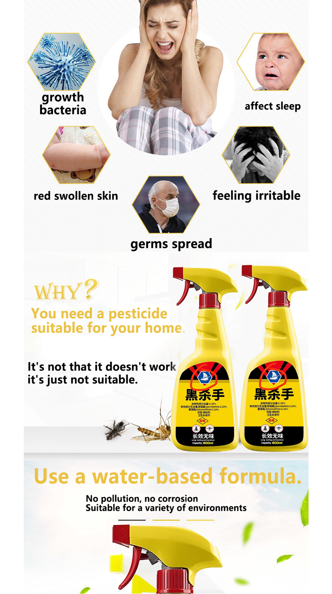 Upgraded fly killer spray odorless 600ml fly spray killer 100% flies ...