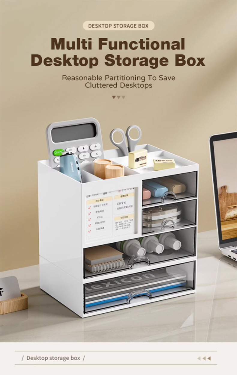 Desk Organizer Rack with Drawer Plastic Desk Storage Box Stackable ...