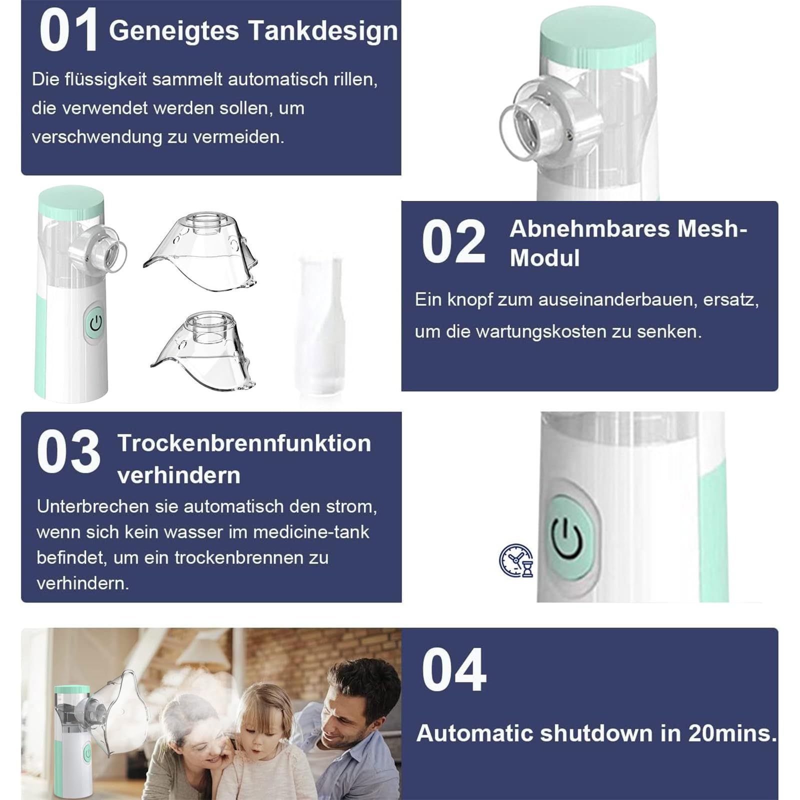 JSL - W303 Mesh Nebulizer Hand-held Asthma Inhaler Atomizer Quiet and ...