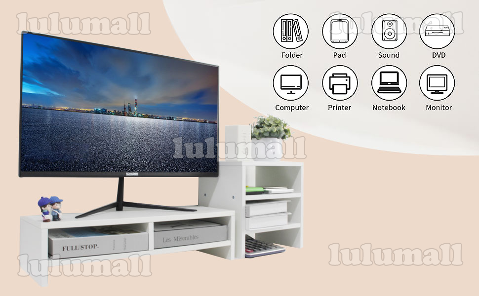 Computer Monitor Stand Riser with Drawers,Wooden Desktop Storage ...