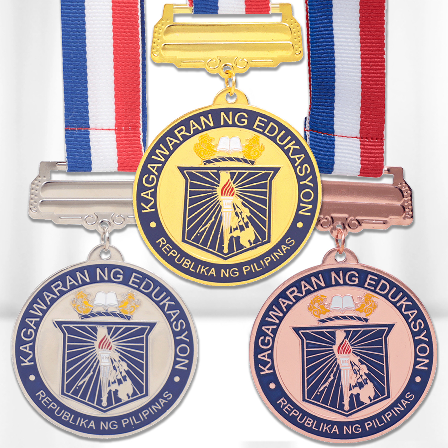 10PCS PER ORDER 5cms Kagawaran Medals with Blue, Red & White Lace Gold ...